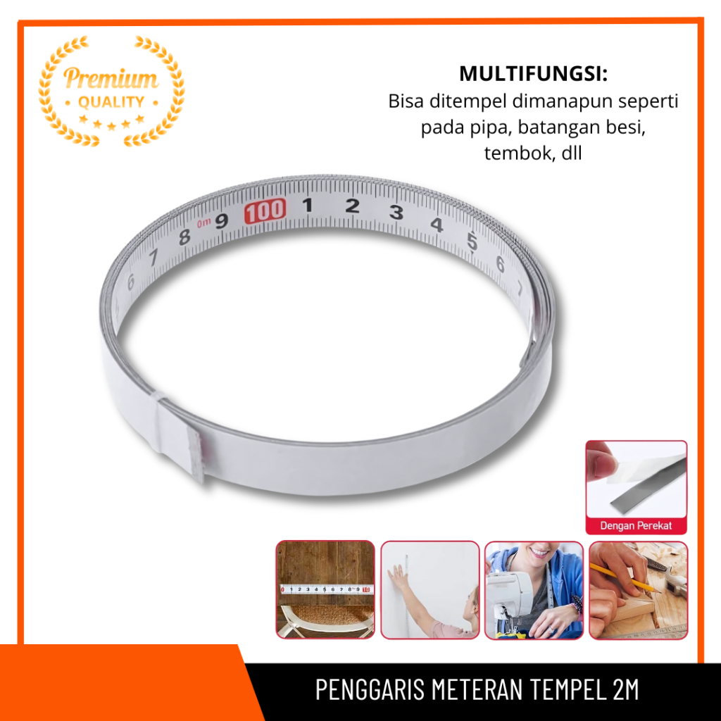 Jual Meteran Penggaris Tempel 2m Alat Track Tape Ukur Meja Bangunan ...
