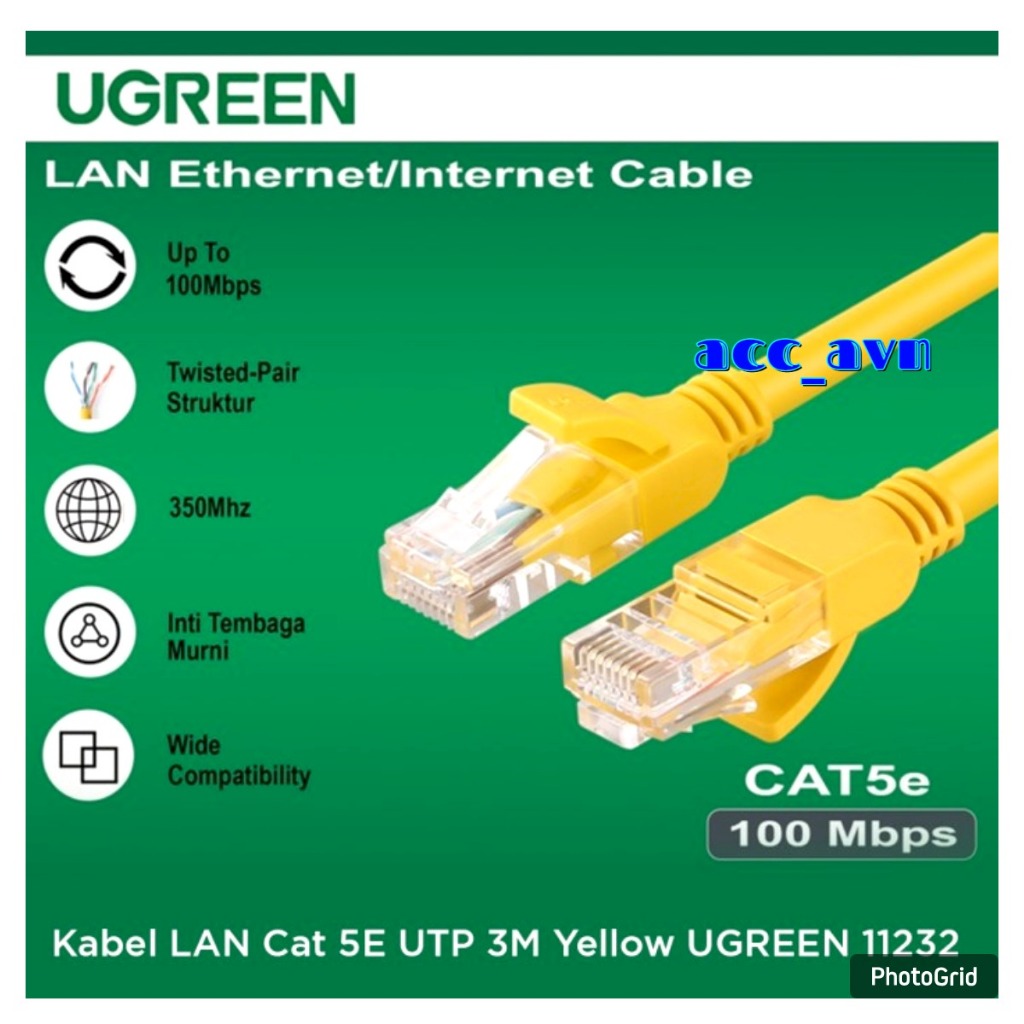 Jual UGREEN Cable Kabel LAN Cat 5E Cat5E UTP 3M 3 Meter Yellow 11232 | Shopee Indonesia