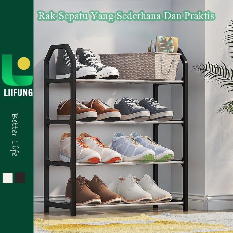 Jual Liifung Rak Sepatu 4 Susun Putih Tempat Sepatu Sandal Portable Rak ...