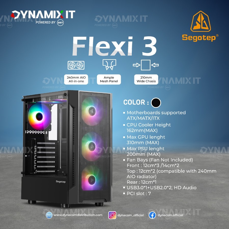 Jual [+palet kayu] Segotep FLEXI 3 AIRFLOW Tempered Glass ATX PC Case - Black | Shopee Indonesia