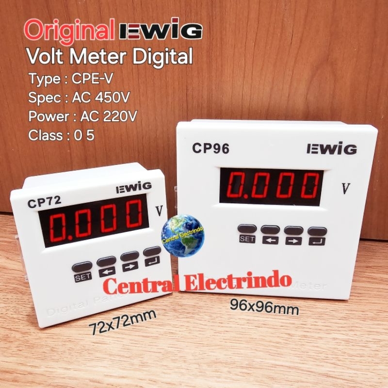 Jual Volt Meter Digital EWIG Type CPE-V 1 Baris Indikator AC 220V Class ...