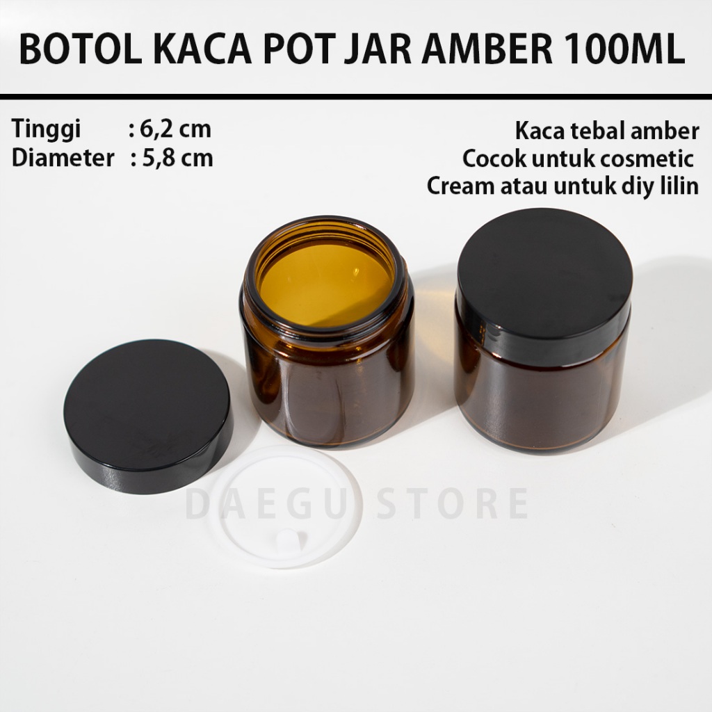 Jual Botol Jar Pot Cream Amber Kaca Tebal Wadah Krim 100 gr 100gr/gram ...