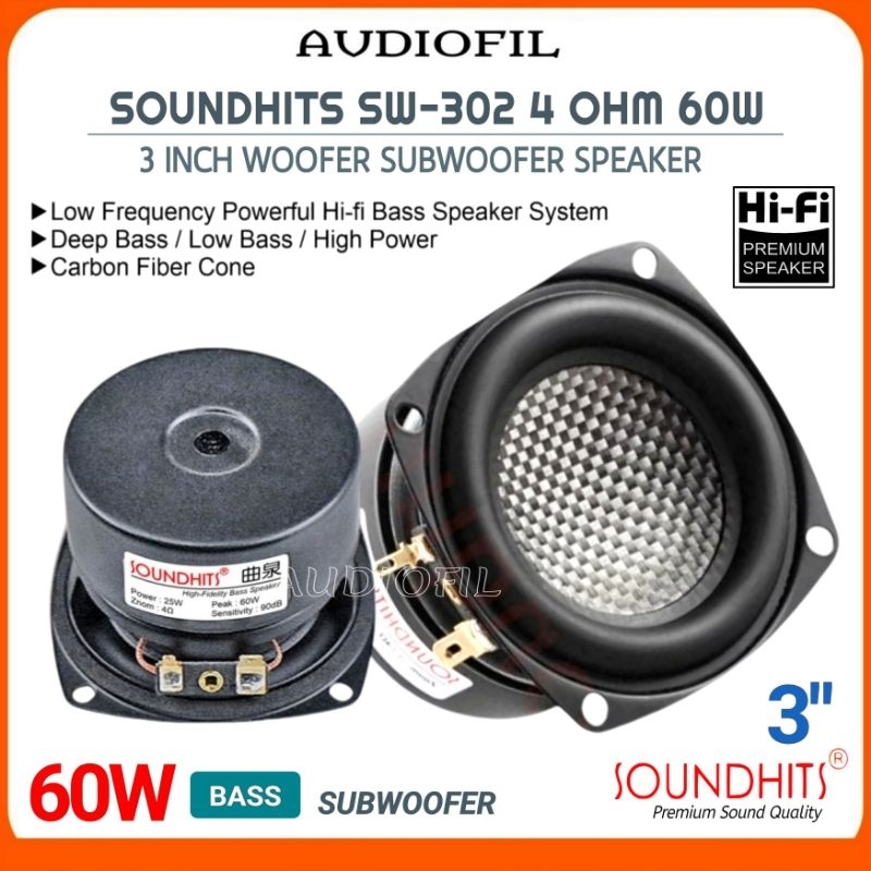 Jual Speaker Woofer Subwoofer 3 Inch 4 Ohm 60W Soundhits Premiun Import Speaker | Shopee Indonesia