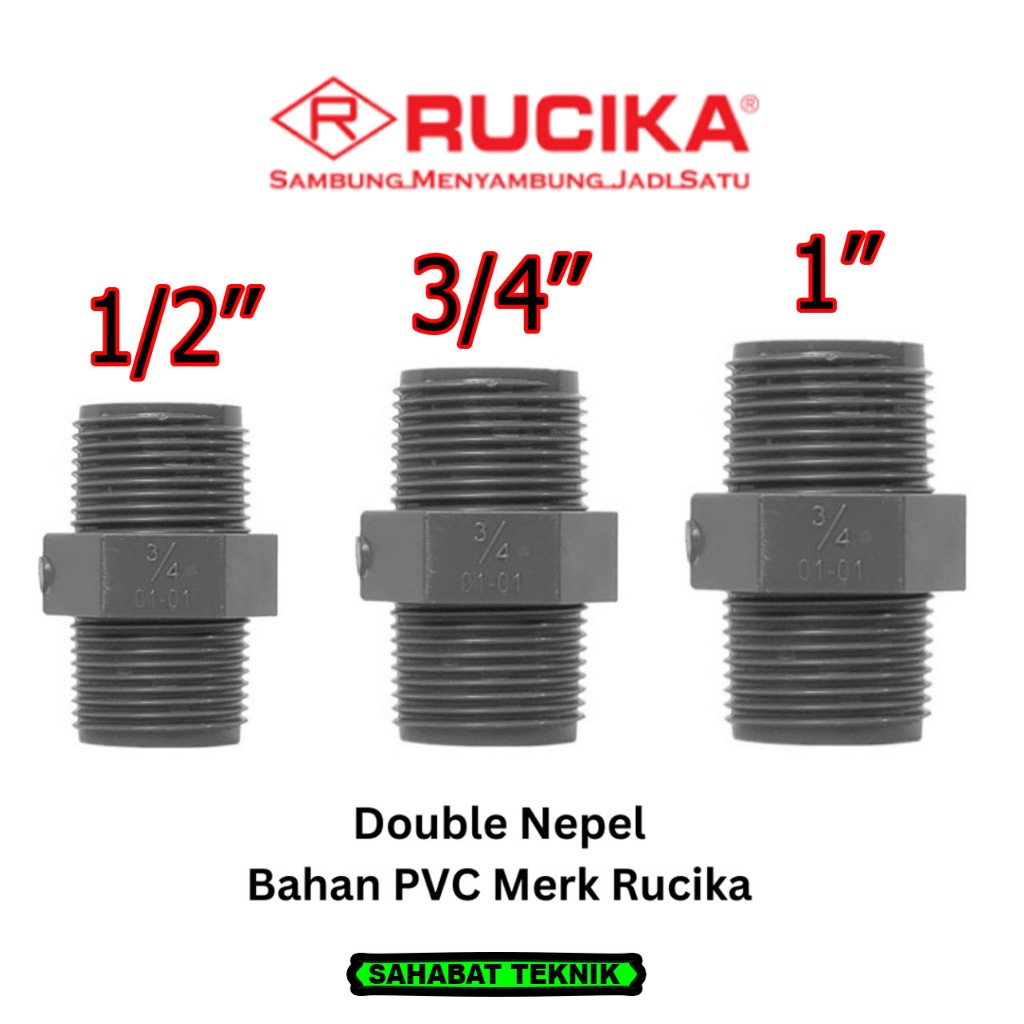 Jual Double Nepel / Double Nipple 1/2''-3/4"-1'' inch PVC Rucika AW (Tebal) Fitting Sambungan ...