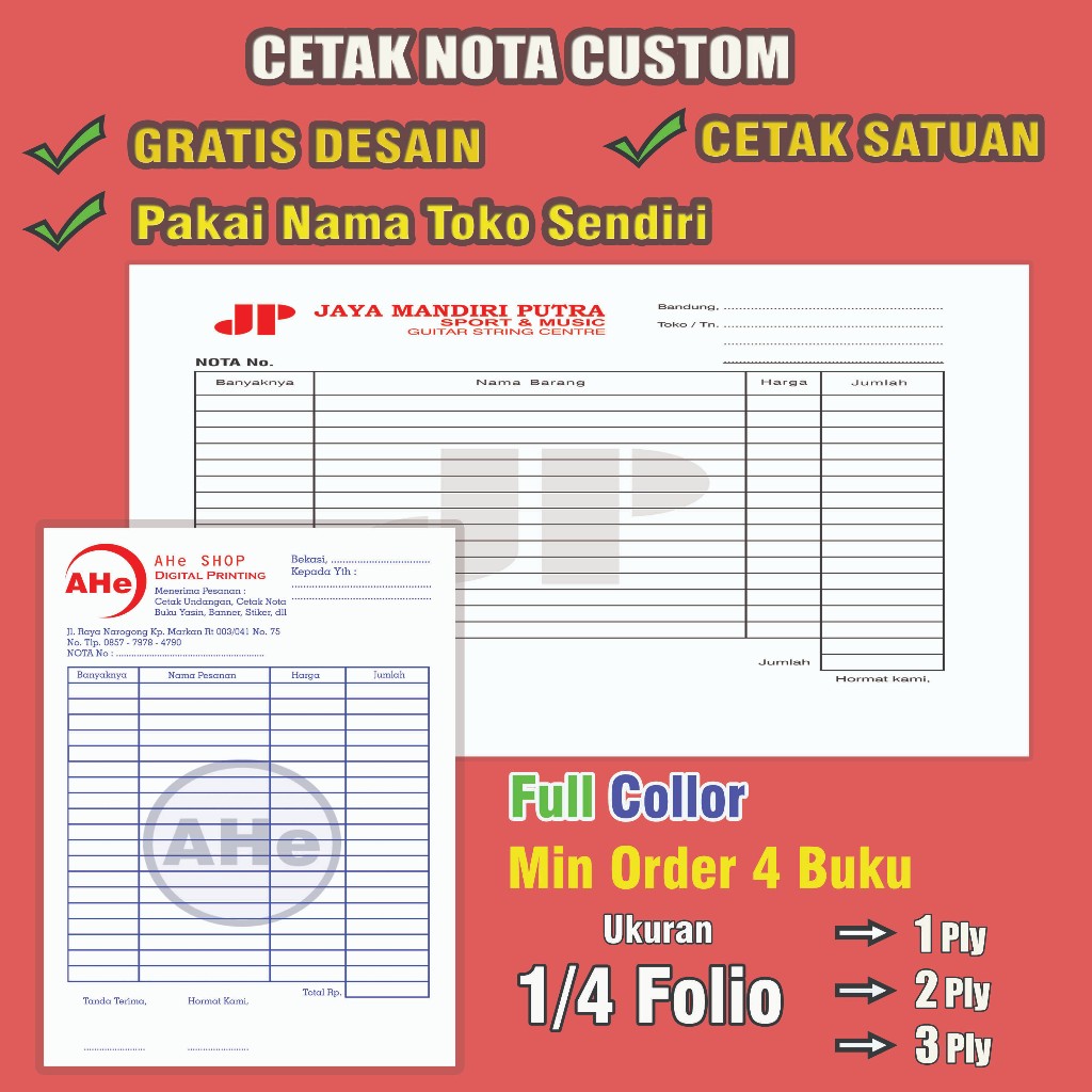 Jual cetak nota custom 1/4 folio - nota laundry - nota usaha sendiri ...