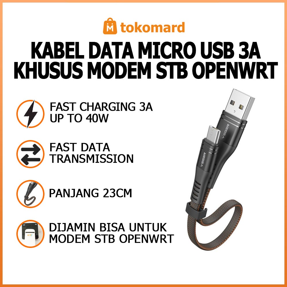 Jual Kabel Data Micro USB untuk Modem STB OpenWrt Panjang 23cm 3A ...