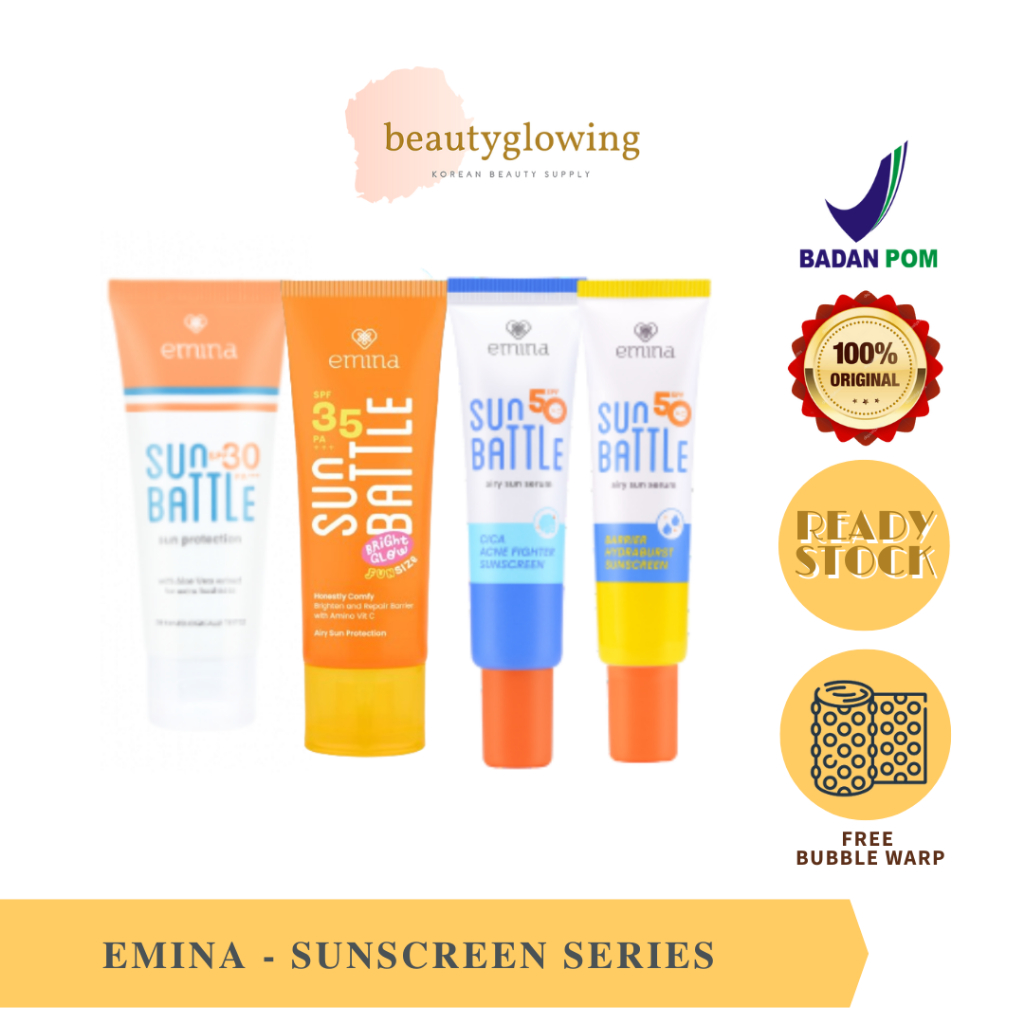 Jual EMINA SUNSCREEN SERIES | SUN BATTLE SPF 30 | BRIGHT GLOW SPF 35 ...