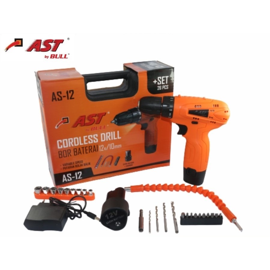 Jual AST AS-12 MESIN CORDLESS DRILL 10mm SET 26PCS AST / TOOL BOR ...