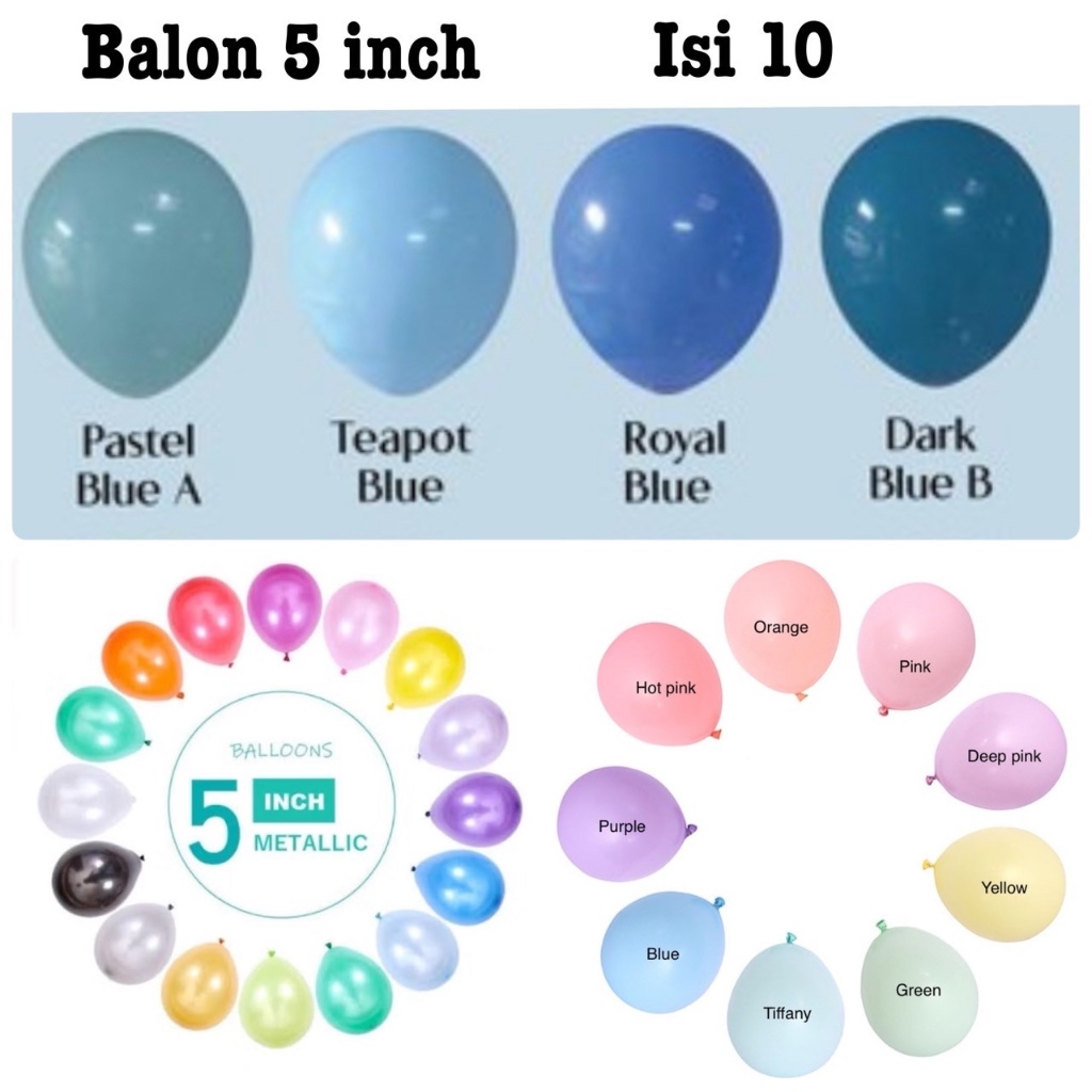 Jual balon metalik kecil isi 10 balon metalic 5 inch set isi 10 pcs ...