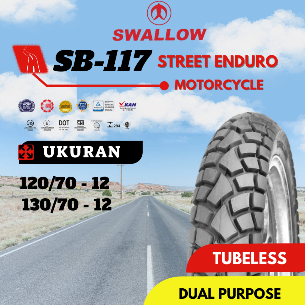 Jual Ban Luar Sepeda Motor Swallow SB-117 Street Enduro Ukuran 120/70 130/70 Ring 12 Tubeless ...