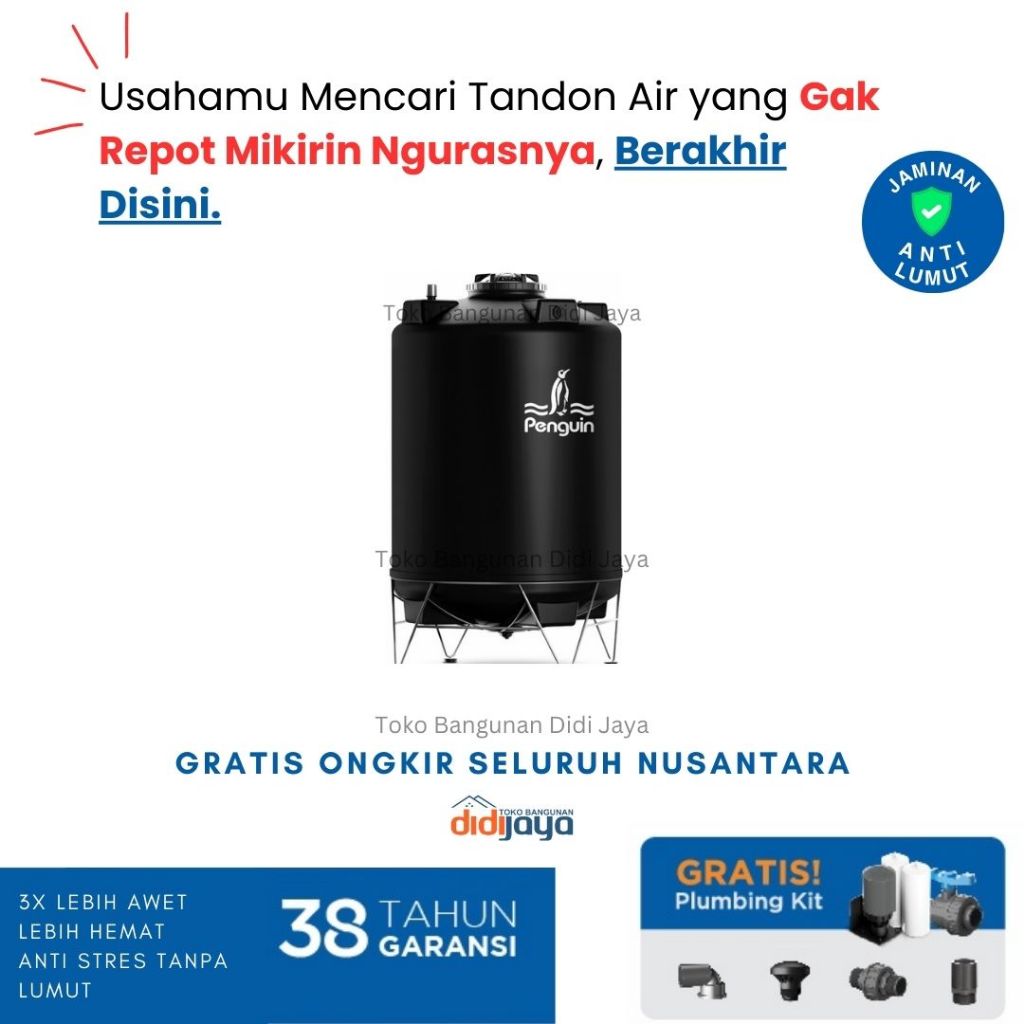 Jual Tandon Air 2000 Liter Penguin Anti Lumut Toren Air Tangki Air TD ...