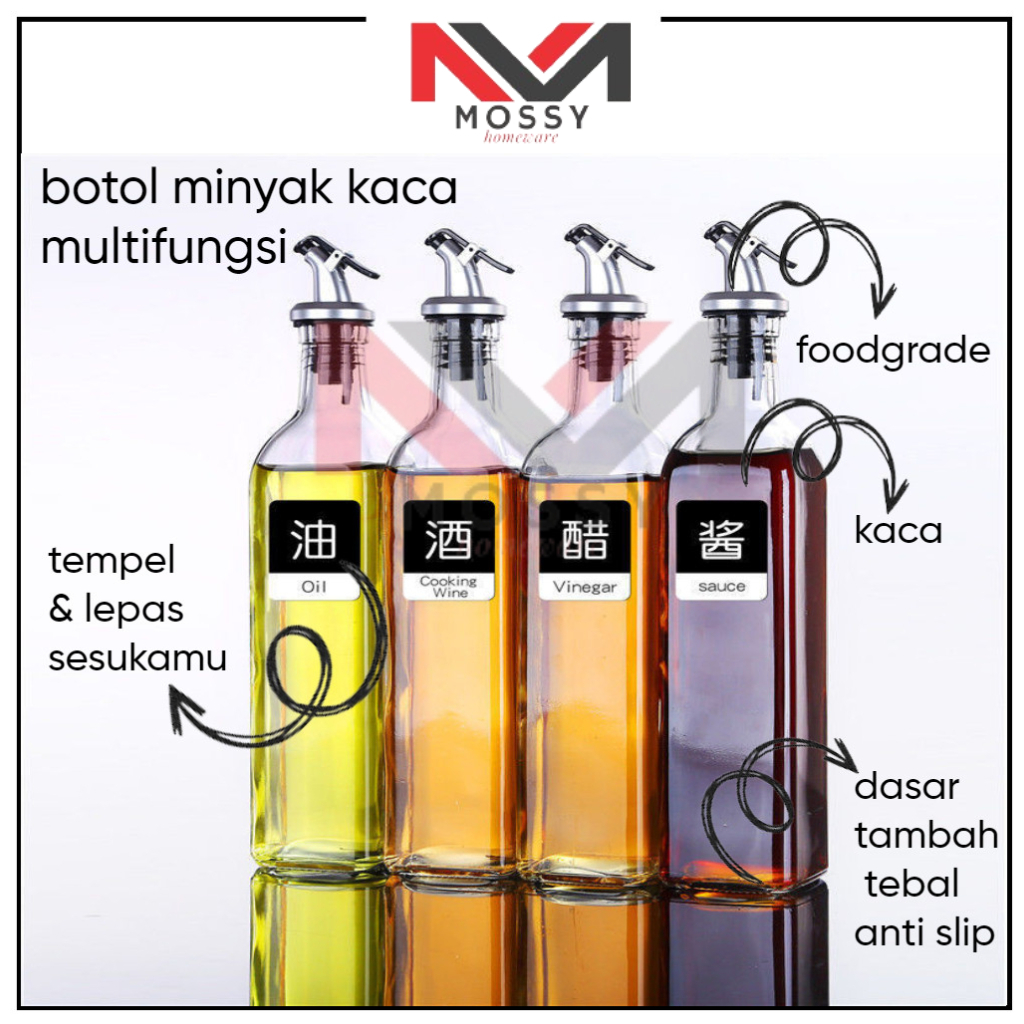 Jual MOSSY Botol Minyak Kaca 500ml Botol Cuka Kecap set Pourer Penutup ...