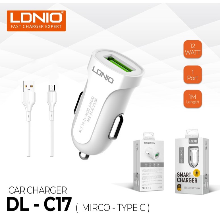 Jual LDNIO DL-C17 CAR CHARGER TRAVEL MOBIL 1 PORT USB MICRO Colokan ...