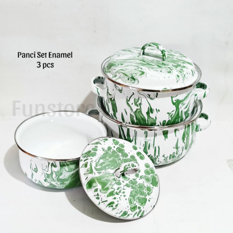 Jual Panci Labu Enamel isi 3 pcs/Panci Set Blurik Jadul Lengkap Tutup ...