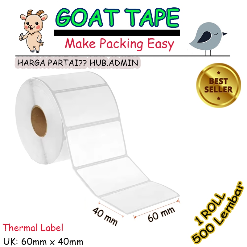Jual Kertas Sticker Label Thermal Resi 60x40 mm | isi 500 Lembar per ...