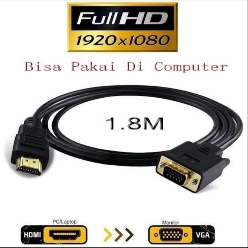 Jual Kabel HDTV To VGA 1,8 Meter Converter/ Cabel HDMi To VGA 1,8 Meter ...