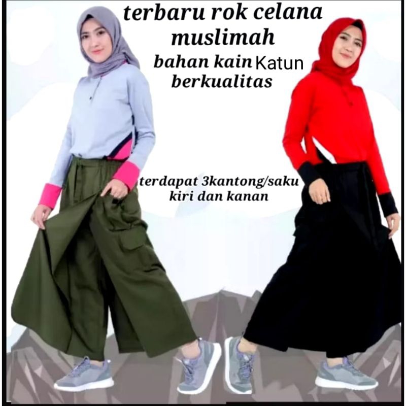 Jual rok celana muslimah/rok training/rok hiking.bahan katun ...