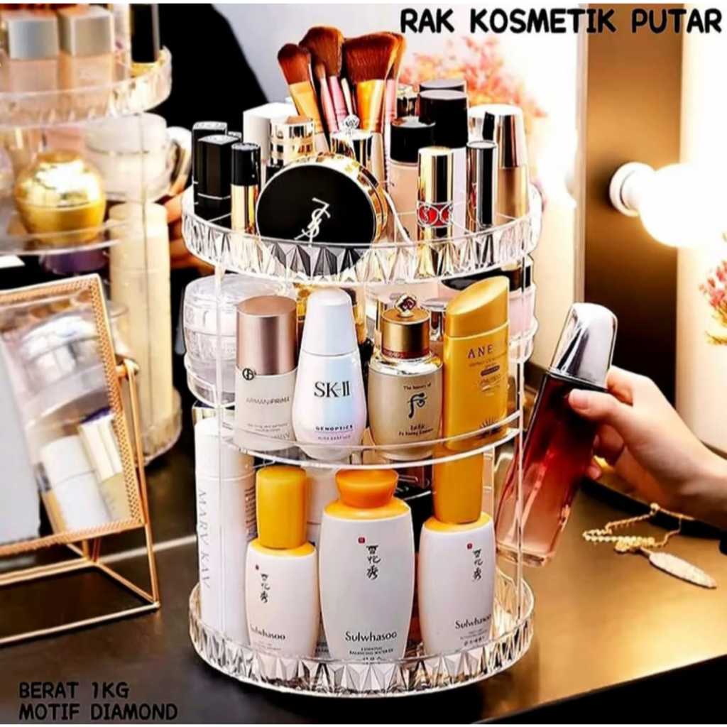 Jual (PS) RAK KOSMETIK PUTAR ACRYLIC DIAMOND 3D - Rak Tempat Make Up ...
