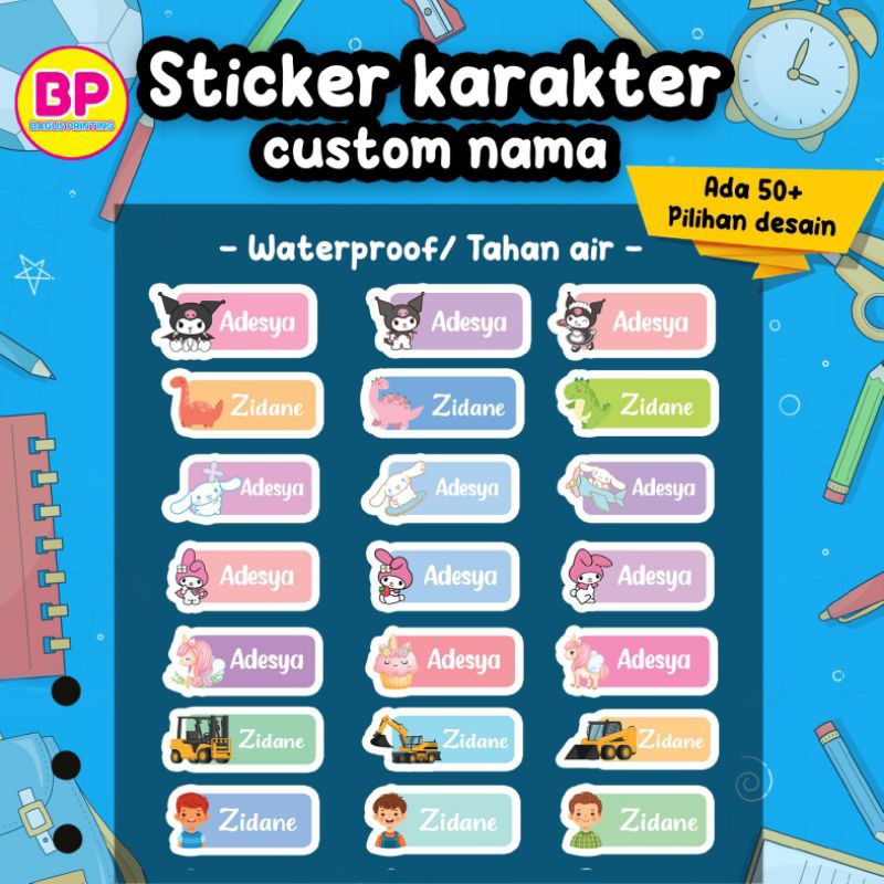 Jual Isi 15 pcs Sticker Stiker Label Nama Anak Custom Nama Karakter ...