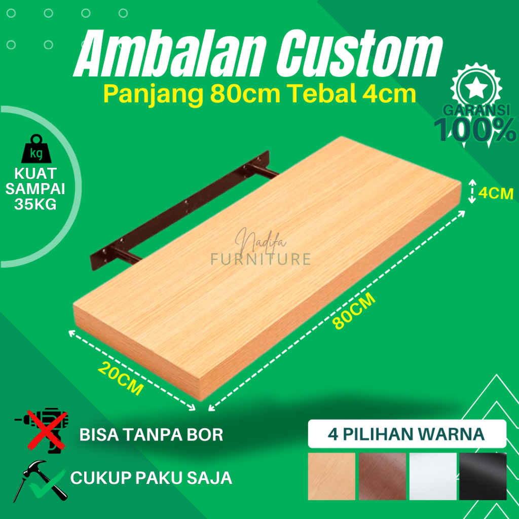 Jual Rak Ambalan Dinding Minimalis Ukuran 80cm x 20cm Tebal 4 cm Buku ...