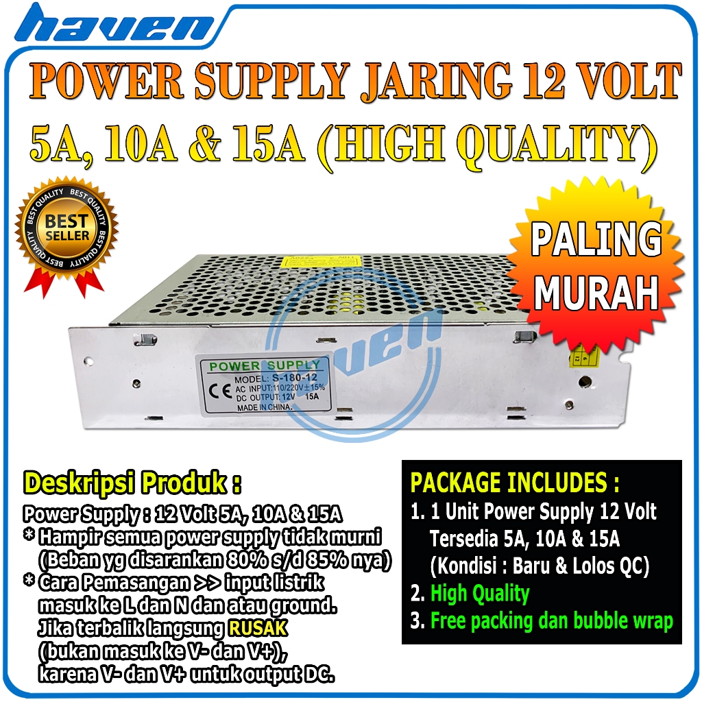 Jual Switching Power Supply PSU 12V 15A High Quality Power Supply 12V ...