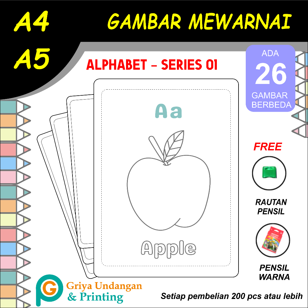 Jual Gambar Mewarnai Anak TK SD PAUD Alphabet Series 1 Kertas HVS Bukan ...