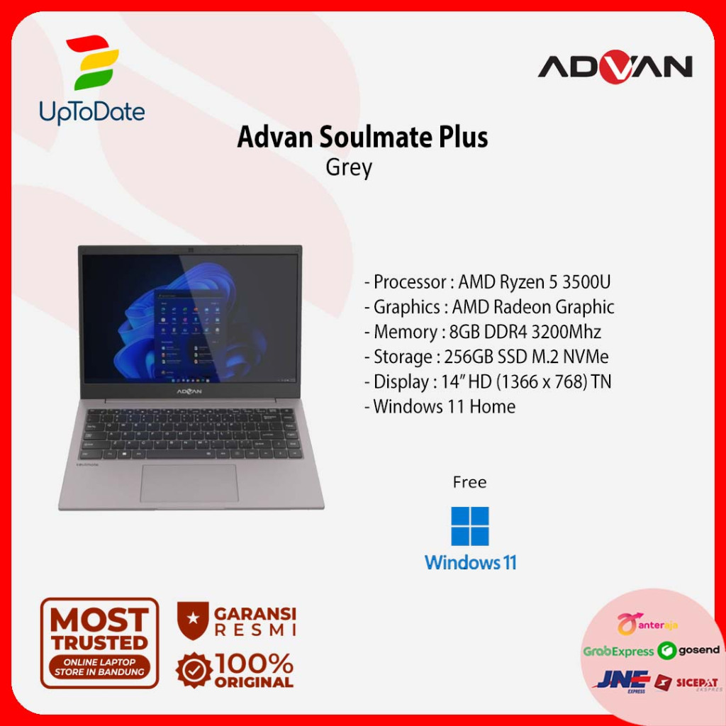 Jual Advan Soulmate Plus AMD Ryzen 5 3500U 8GB 256GB 14" HD WIN11 ...