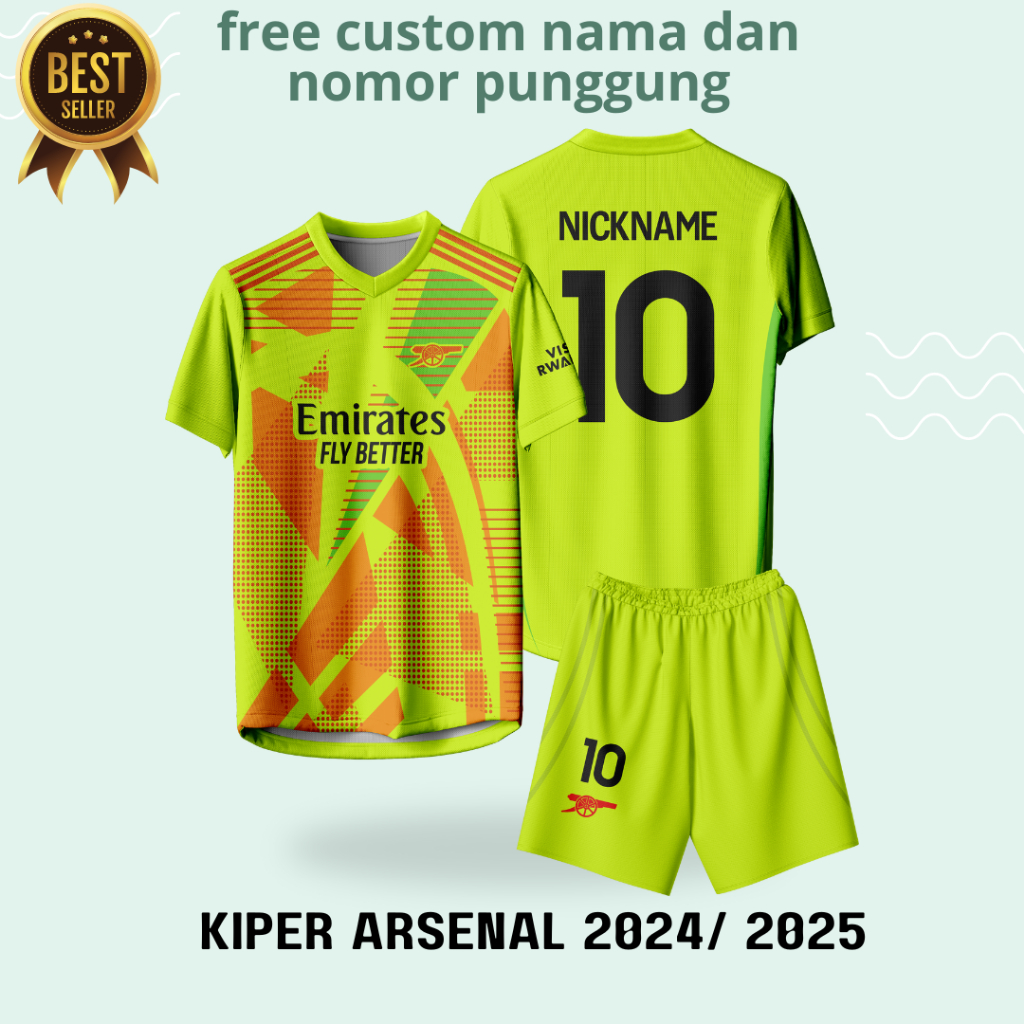 Jual Jersey Baju Bola Kiper Arsenal 2024/ 2025 free custom nama dan ...