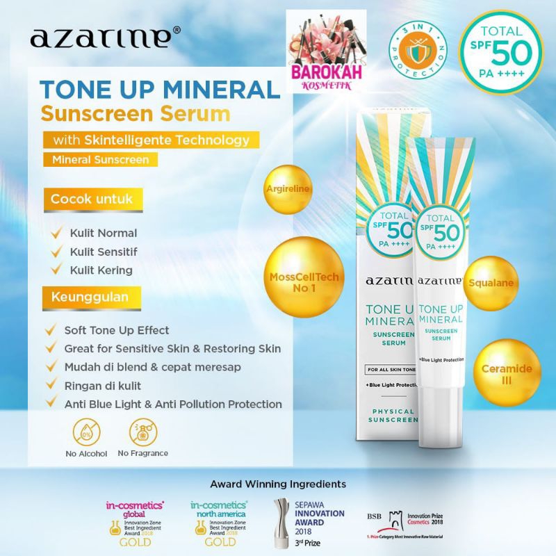 Jual AZARINE TONE UP MINERAL SUNSCREEN SERUM FOR ALL SKIN TONES ...