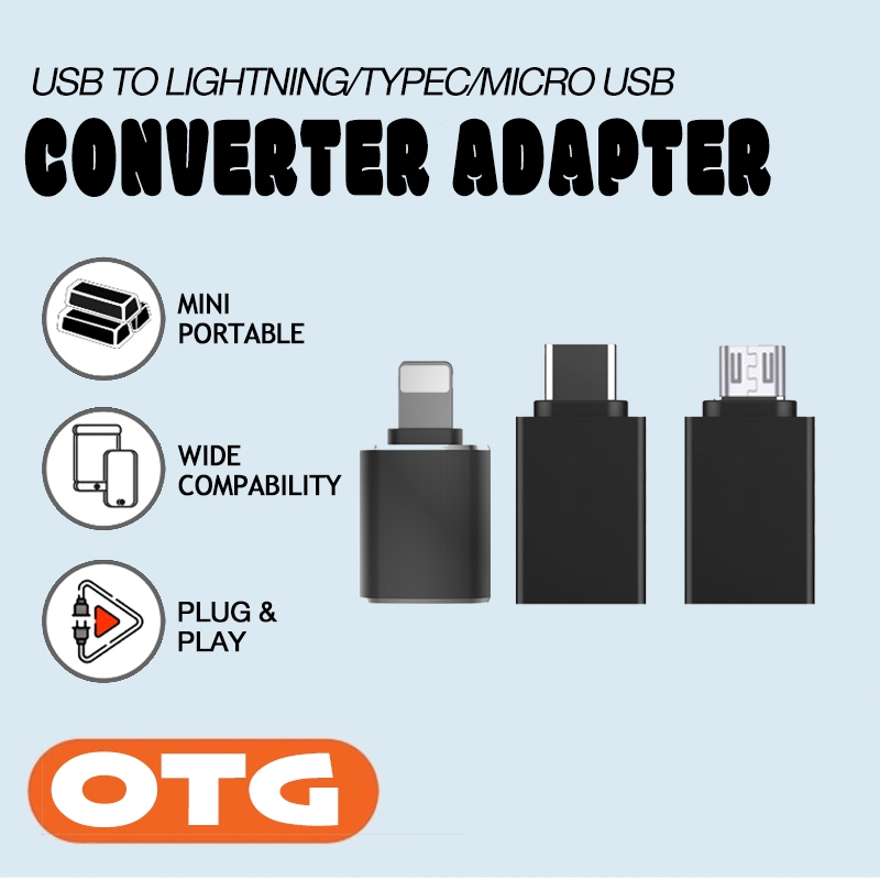 Jual Mini OTG Converter USB To Lightning/Type C/Micro OTG Adapter USB ...