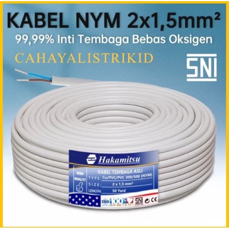 Jual KABEL NYM 2 x 1,5MM 50 YARD FULL / KABEL LISTRIK TEMBAGA MURNI PVC HAKAMITSU | Shopee Indonesia