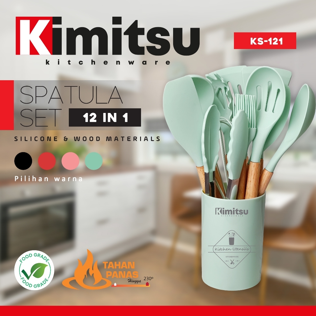 Jual Kimitsu / SPATULA SET SILICON FOOD GRADE GAGANG KAYU / Set Alat ...