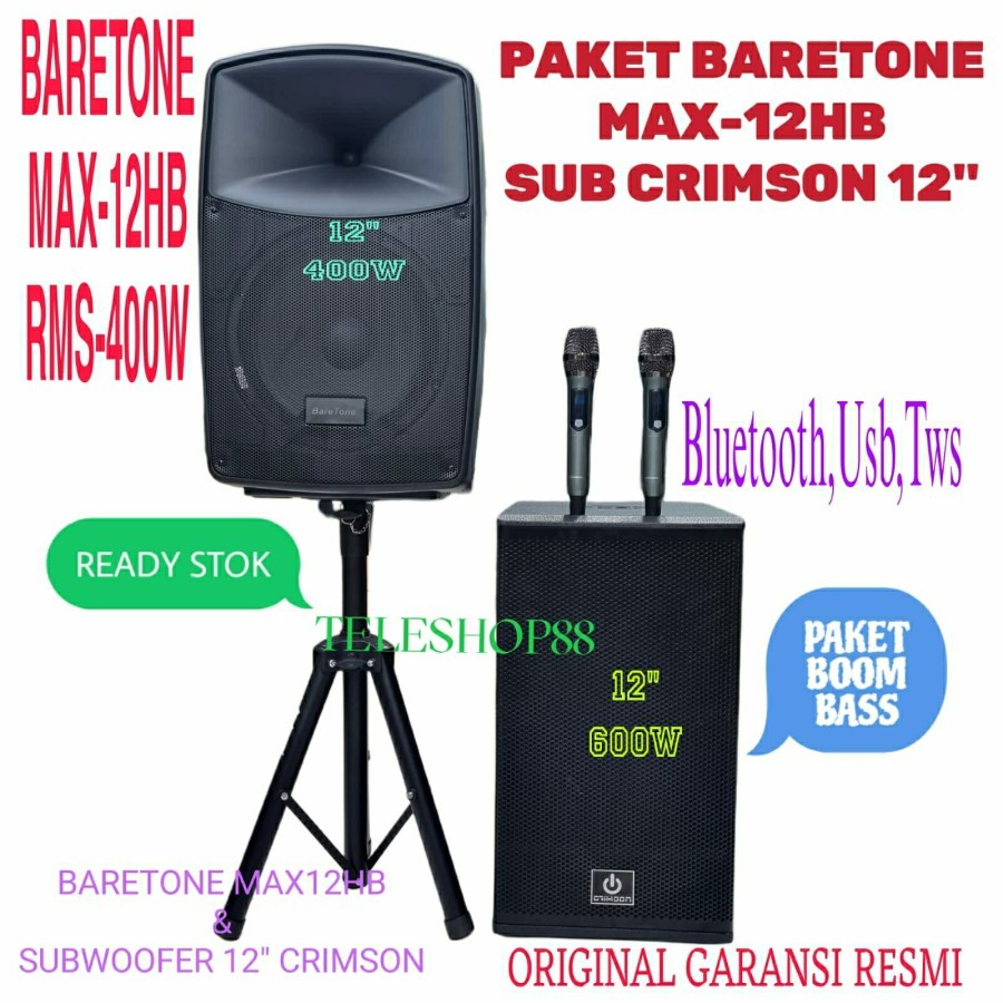 Jual Paket Sound System Speaker Portable 12 Inch BARETONE MAX12HB ...