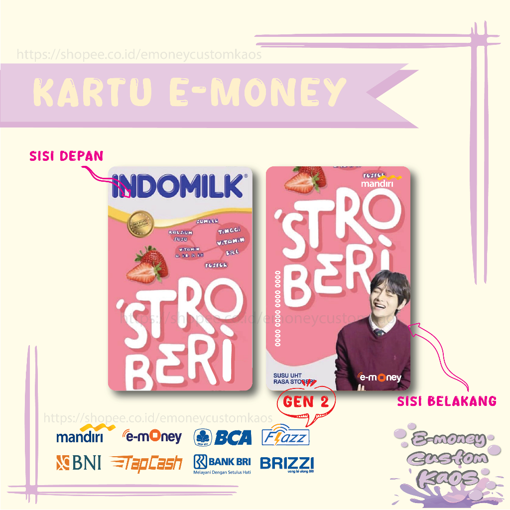Jual KARTU EMONEY BTS V STOBERI MILK INDOMILK STRAWBERRY SUSU SNACK ...