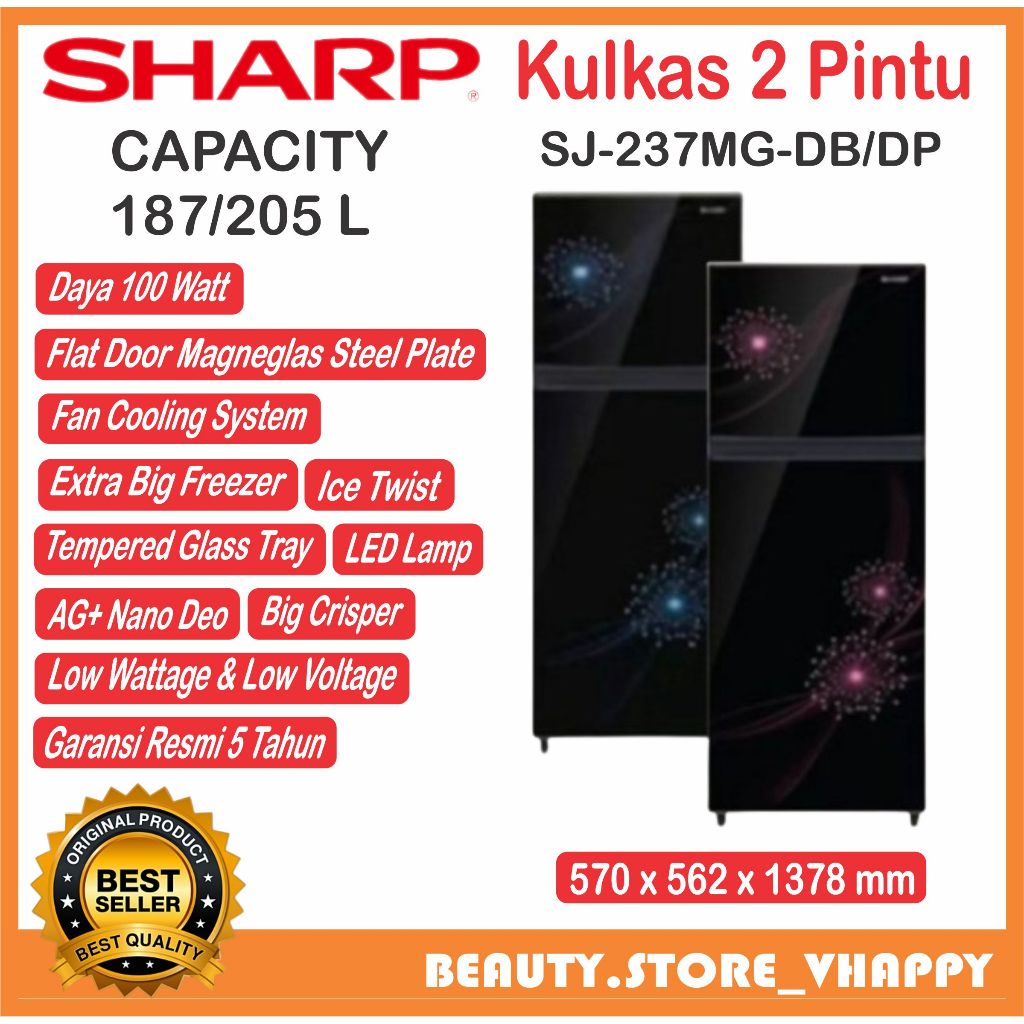 Jual Kulkas sharp 2 Pintu sj 237 mg/dp 187 L Garansi Resmi Jawabarat ...