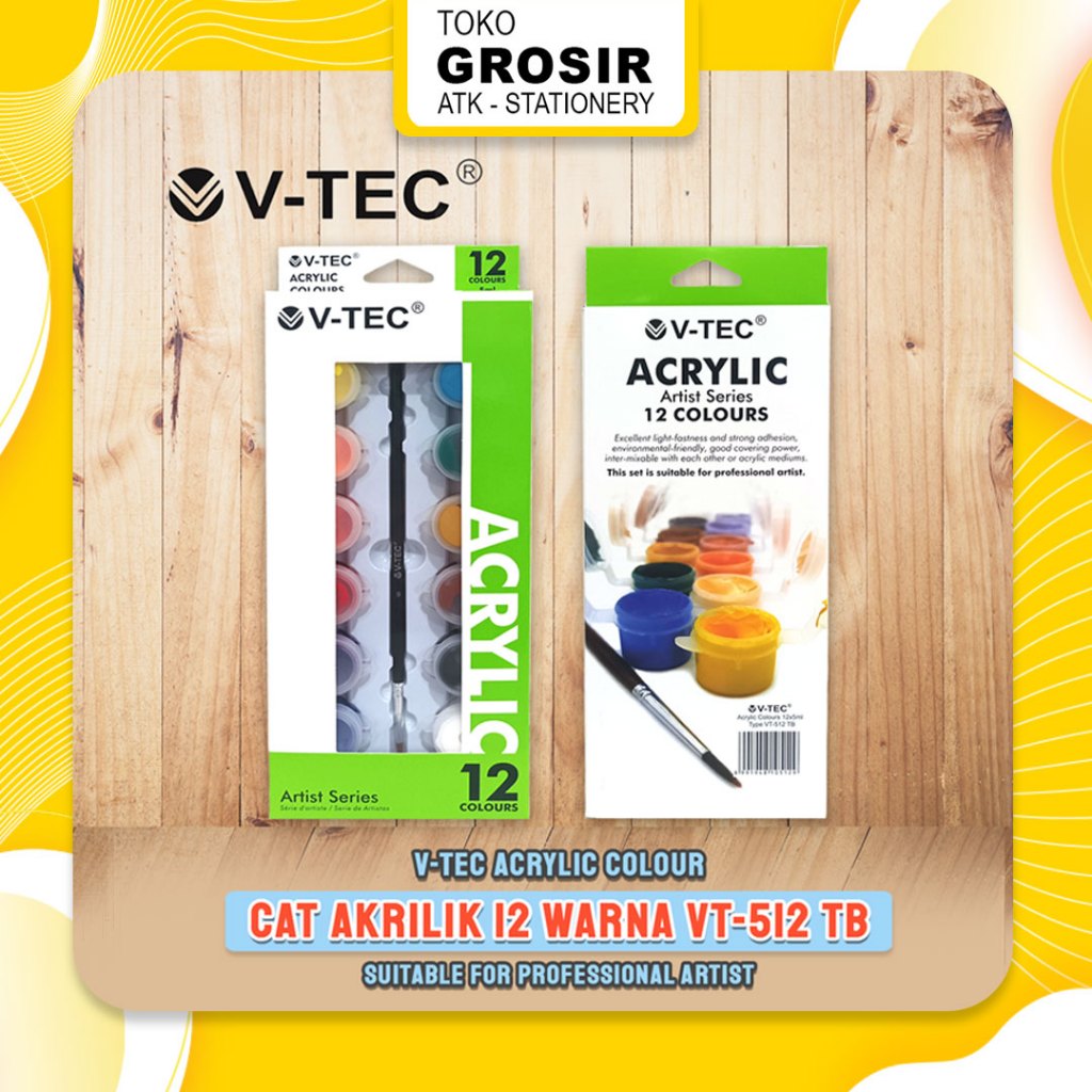 Jual Cat Akrilik V-TEC VT-512 TB Acrylic Colours 12 Warna x 5 ML - Set VTEC / Acrylic Colour V ...