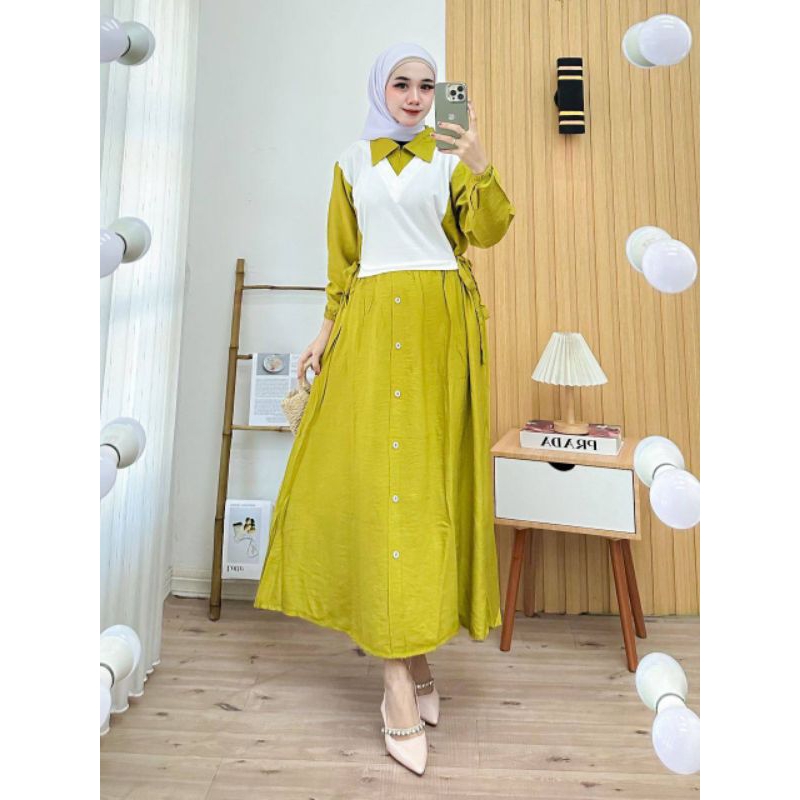 Jual CHELSEA MIDI DRESS Bahan Polo Linen Kombinasi Knit label MeyDa | Shopee Indonesia