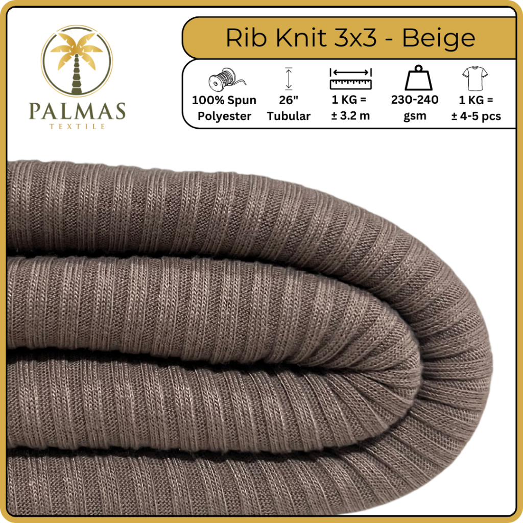 Jual Kain Rib Knit 3x3 - Beige (Bahan Kaos) | Shopee Indonesia