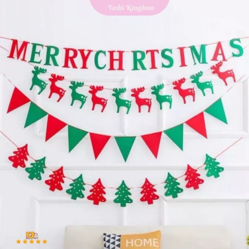 Jual Bunting Flag Natal 5 meter/ bendera segitiga / hiasan dalam maupun ...