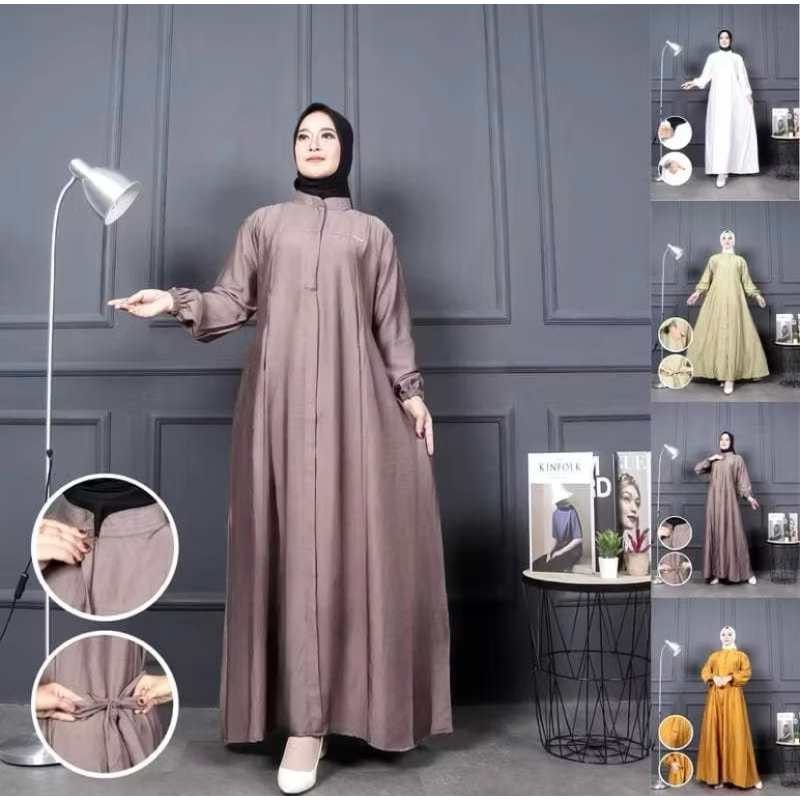 Jual Sabrina Dress Gamis Polos Wanita Simpel Elegan Polo Linen Premium ...