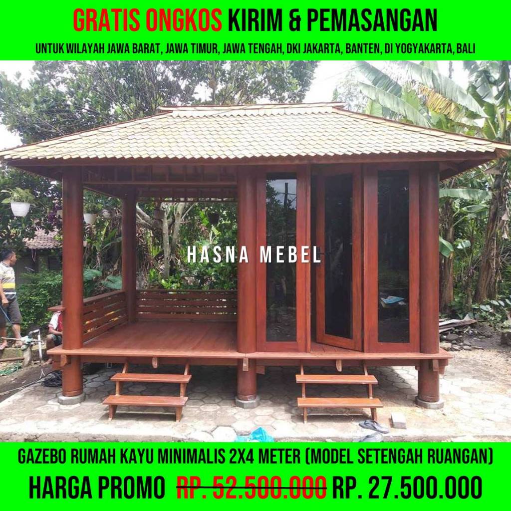 Jual gazebo unik minimalis modern dari kayu ukuran 2x4 meter atap sirap ...