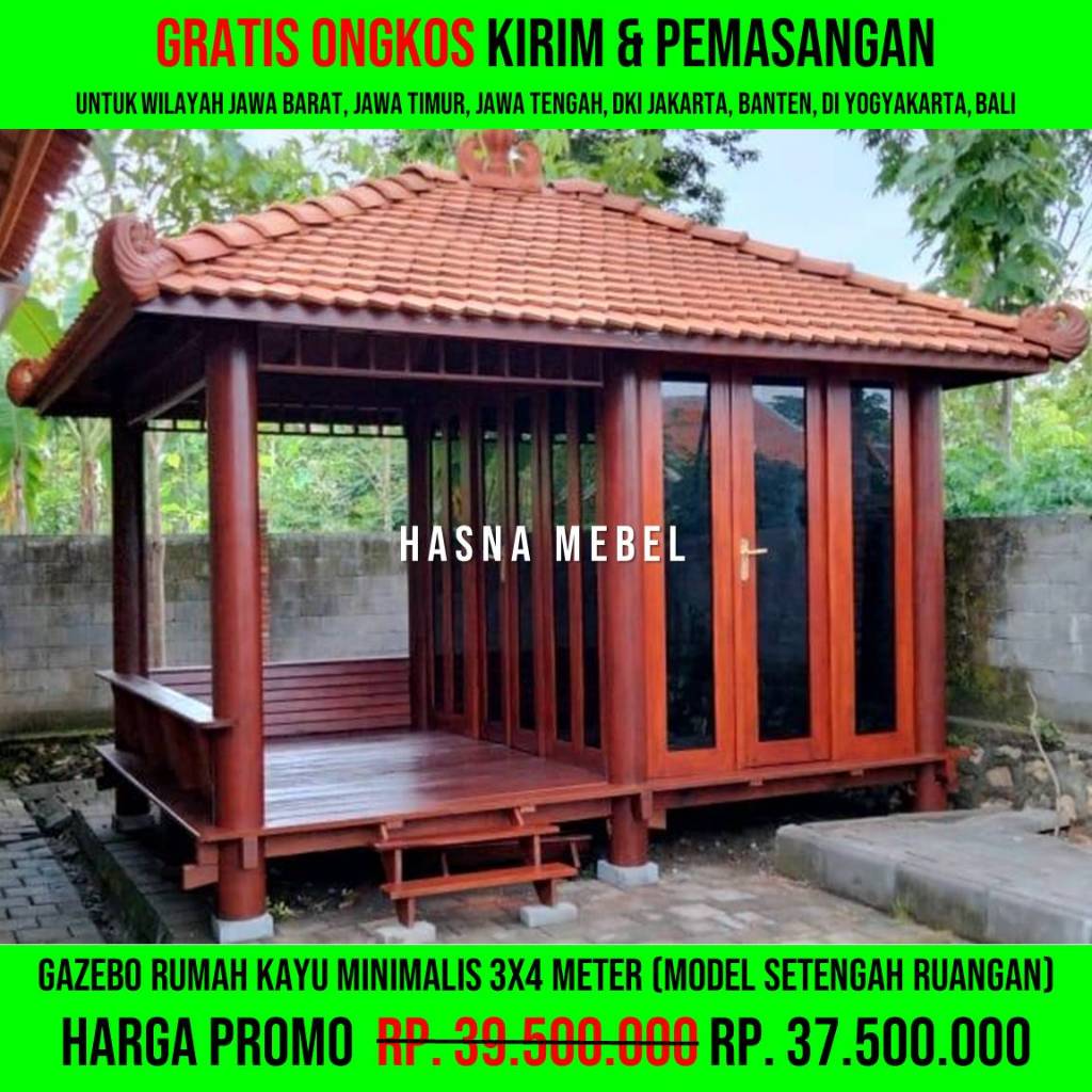 Jual gazebo unik minimalis dari kayu ukuran 3x4 meter atap genteng ...