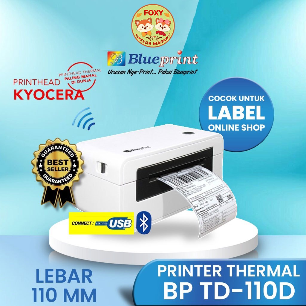 Jual TD110D Printer Resi Label Pengiriman A6 100x150 BLUEPRINT 110D USB Bluetooth Thermal ...