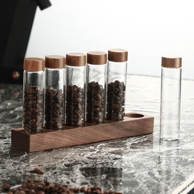 Jual Display 6 Tabung Kaca Tutup Kayu untuk Biji Kopi atau Daun Teh ...