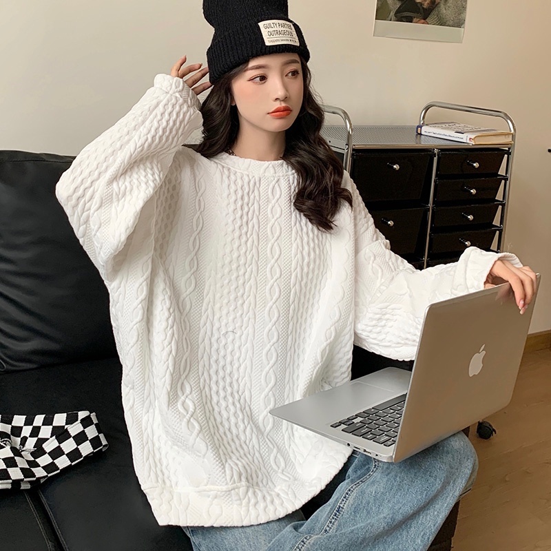 Jual Sweter Putih Wanita Oversize Atasan Baju - Sweater Polos - Knit ...