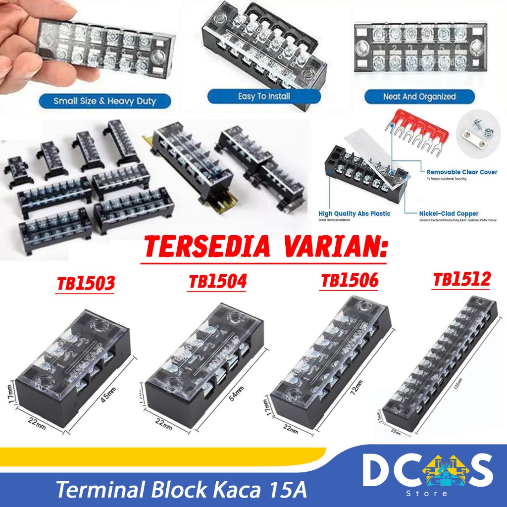 Jual Terminal Block Blok Kaca 15A TB1503 TB1504 TB1506 TB1512 3P 4P 6P 12P | Shopee Indonesia