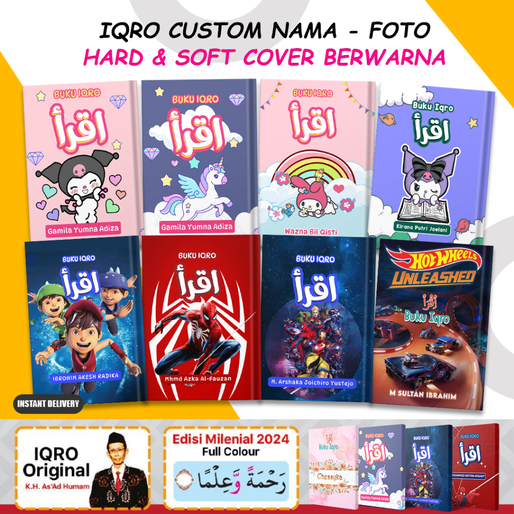 Jual Iqro Anak Milenial Custom KARAKTER QR Code Kids Custom Nama Hard ...