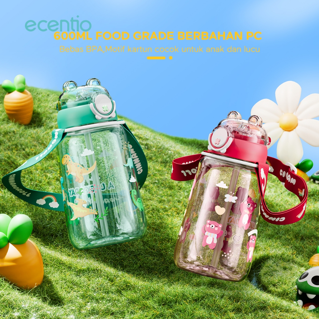 Jual ecentio botol minum anak sekolah 600ml/botol minum 600ml hijau ...