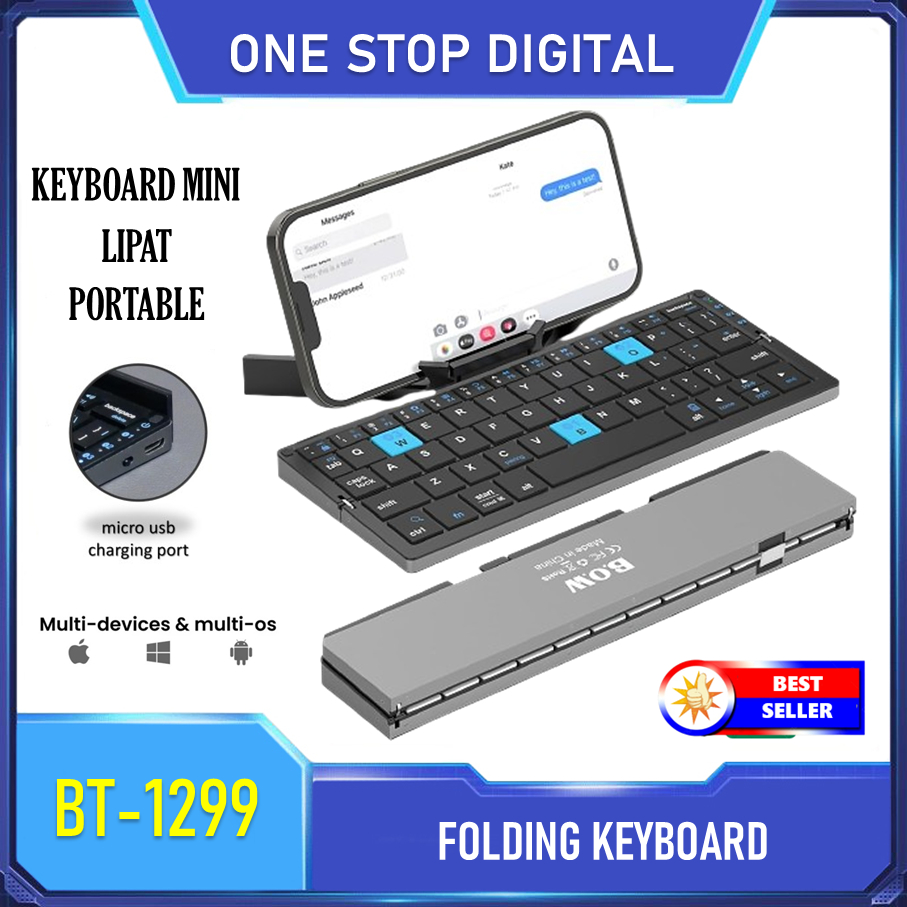 Jual BOW Wireless Keyboard Mini Bluetooth Lipat with Holder Hp Tab ...