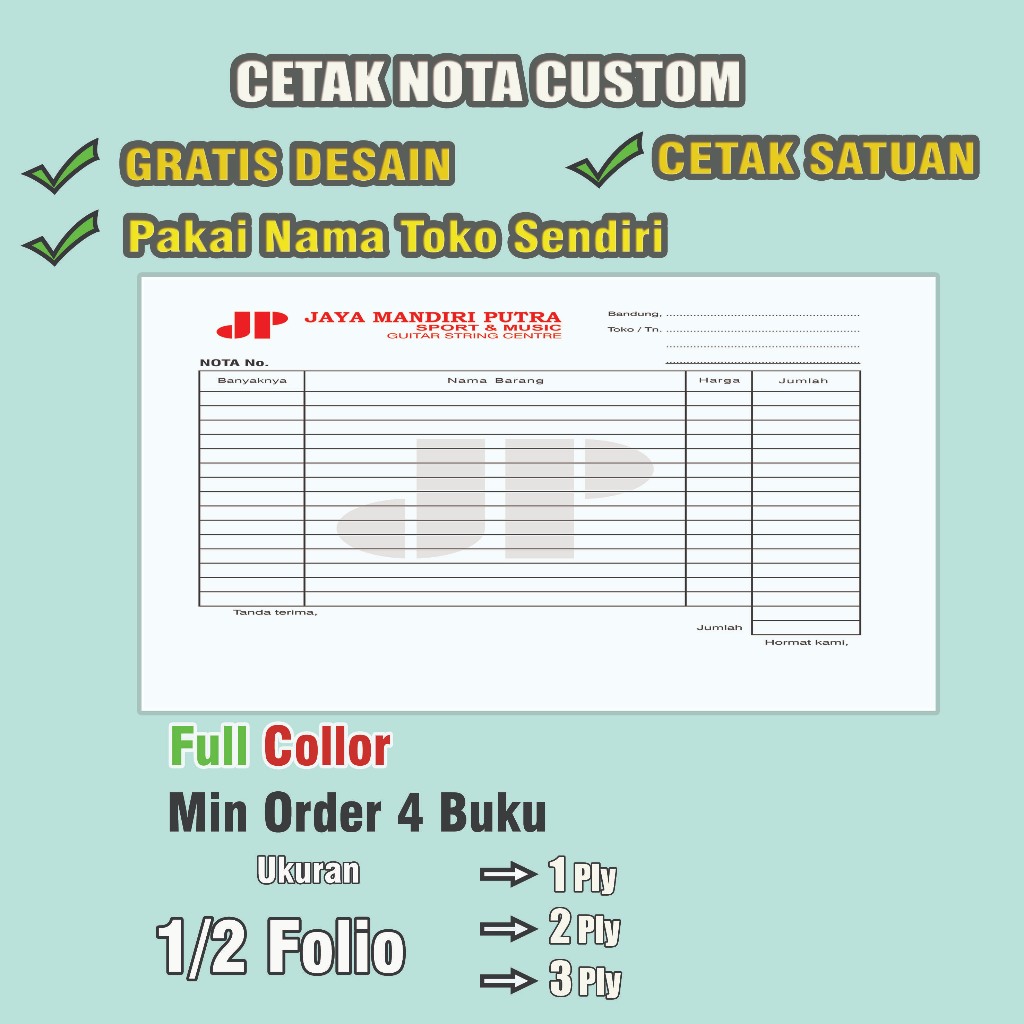 Jual NOTA 1/2 FOLIO FREE DESAIN - NOTA TOKO BANGUNAN - NOTA ELEKTRONIK ...